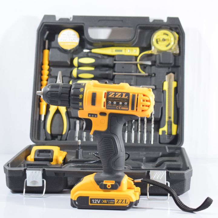 Double Battery 12volt ZZL Electric Drill Machine Cordless Rechargeable ...