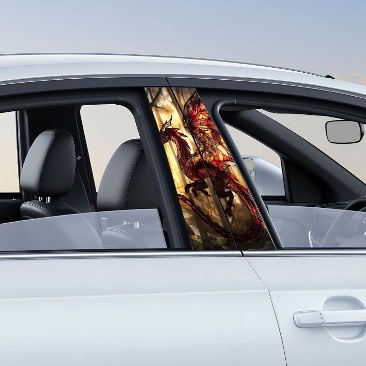 2Pcs B Pillar Sticker Decal PVC Car Door Sticker Mystical Forest Dragon ...