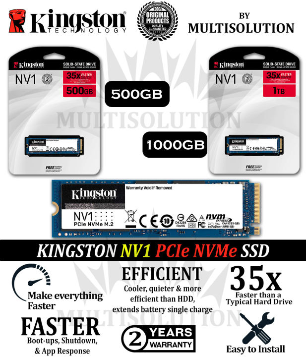 NVMe PCIe m.2 Single Cut SSD Kingston 250GB - 500GB - 1000GB - 2 Years ...