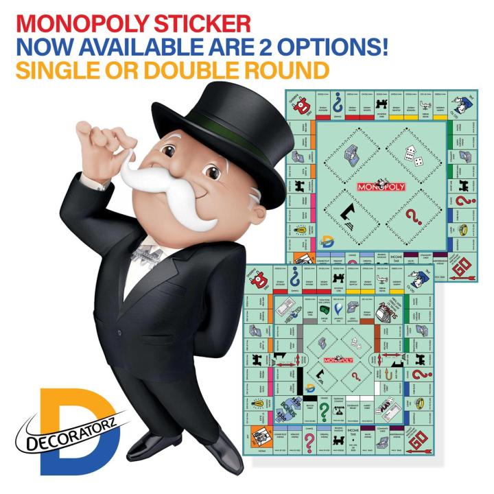 Monopoly Board Game Original Sticker 14 x 14 Inches Matt Laminated ...