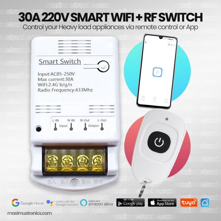 30A Tuya WIFI + RF433mhz remote control and smartlife wifi switch for ...