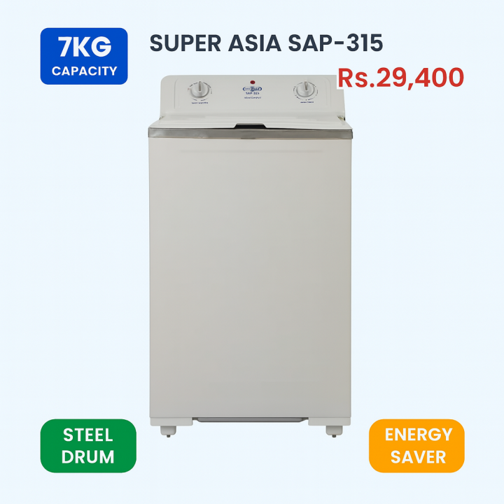 Super Asia SAP-315 Ideal Comfort 7kg Semi Automatic Washing Machine ...