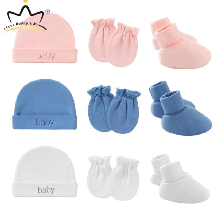 GP -3Pcs/Set Newborn Hat Gloves Socks Set For Baby Boy Girl Cotton Cap ...