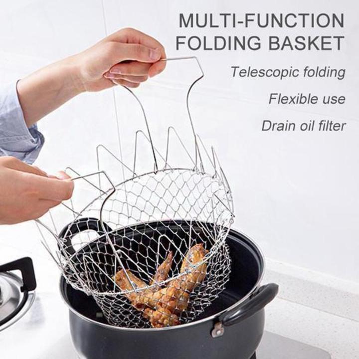 Foldable Steam Rinse Strain Stainless Steel Folding Frying Basket Chef ...