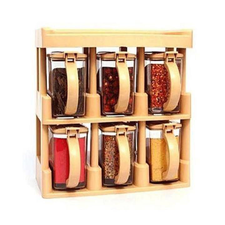 6 Peice Masala Pack Spice Rack Box with Automatic Lid Dhakan Cooking ...