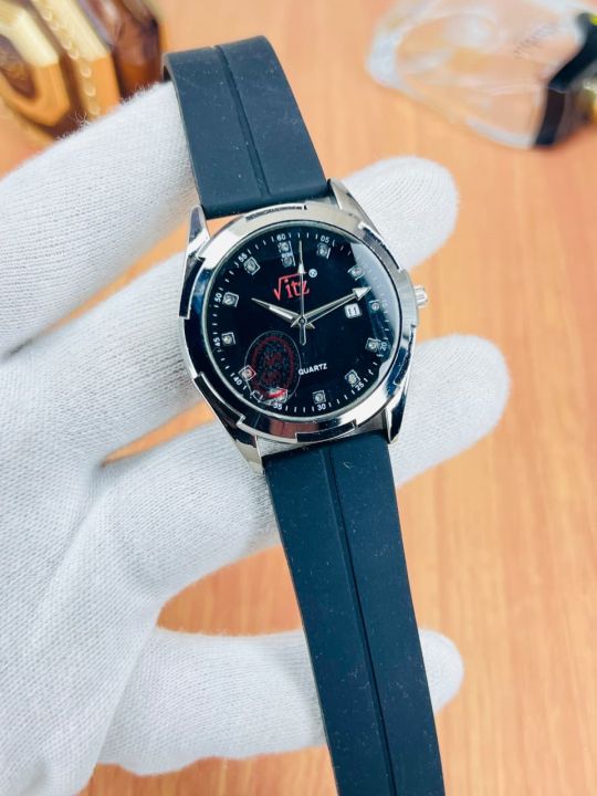 Vitz Men’s Black Dial Quartz Wrist Watch – Stylish Rubber Strap Analog ...