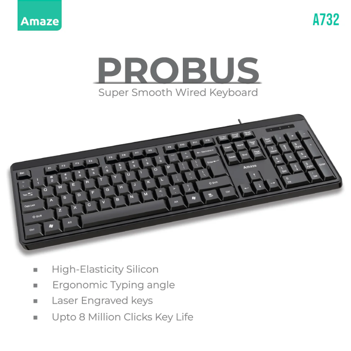 Amaze A732 Probus Super Smooth Ergonomic Wired Keyboard, Quiet ...
