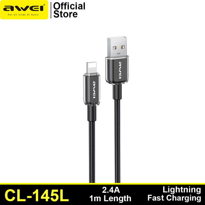 Awei CL-145L Smart Fast Charging Light-ning Cable 2.4A Nylon Braided ...