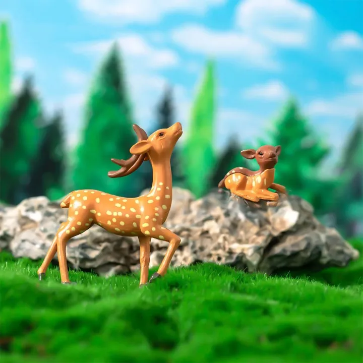 Creative Mini Deer Miniature Statue Cute Plastic Crafts Sika Deer ...