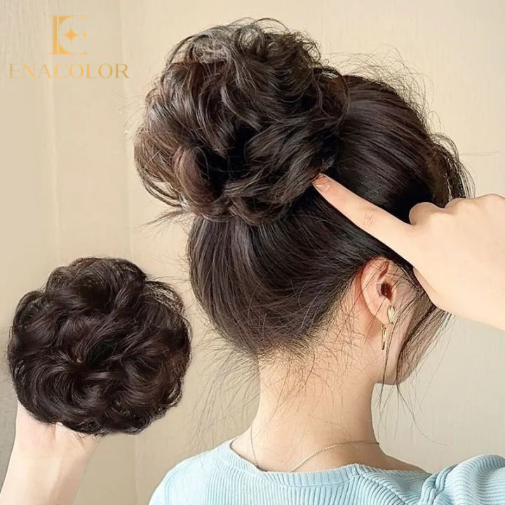 Enacolor Cute Ball Head Wig Black Light Brown Headband Girl Natural ...