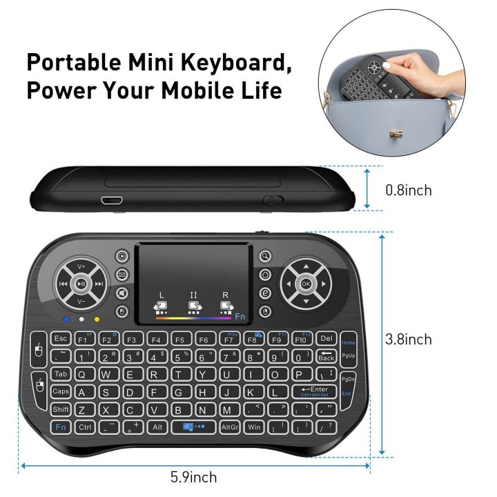 Mini Wireless Keyboard With Touchpad Mouse Combo 7 Colors Rgb Backlit Portable 2 4ghz Mini