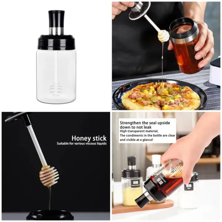 Refillable Honey Dispenser Glass Honey Bottle With Silicone Honey Stick ...