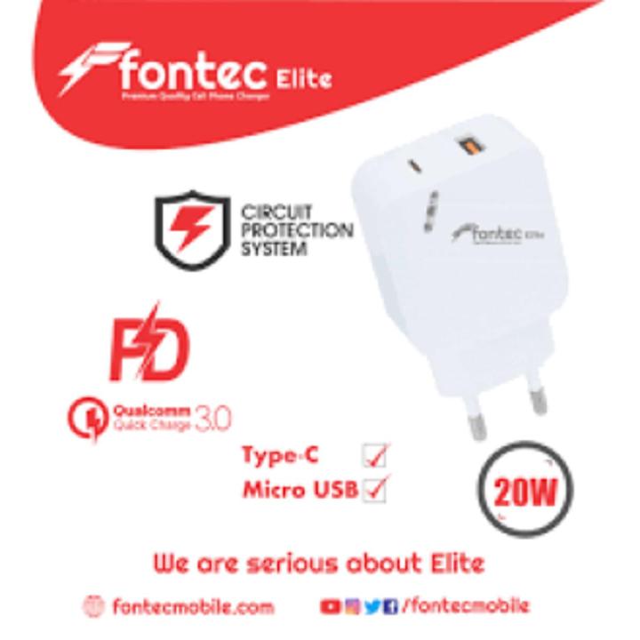 Fontec elite 20W PD charger QC 3.0 fast charging | Daraz.pk