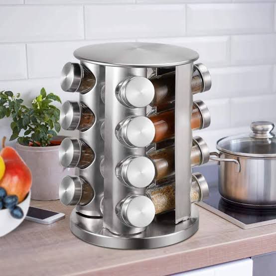 SI/360• ROTATING CAROUSEL SPICES JAR SQUARE AND ROUND STEEL BODY ...