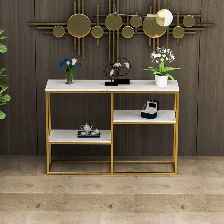 3 Tiers Shelf console Table, Modern Metal Frame Console Table, Lobby ...