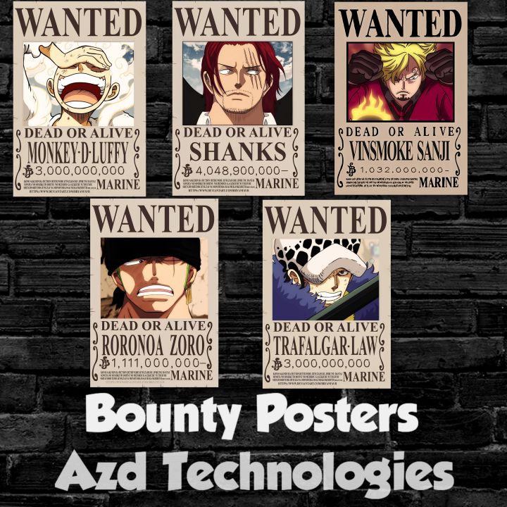 One Piece Bounty Posters 5 (Any Characters of Your Choice) – 12x9 Inch ...