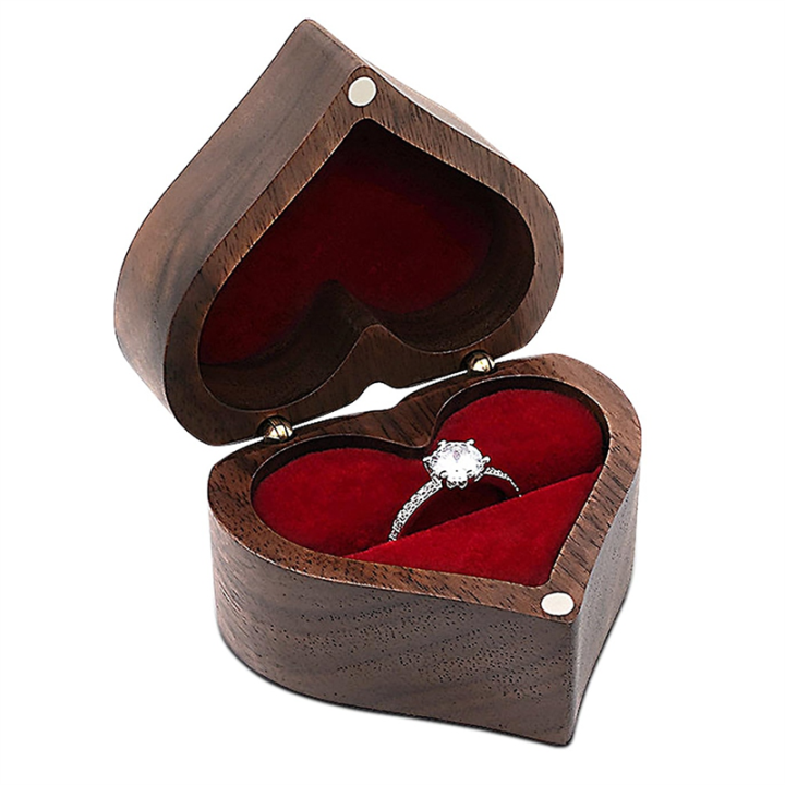 Heart-Shaped Ring Box Wooden Ring Jewelry Box Romantic Wedding Ring ...