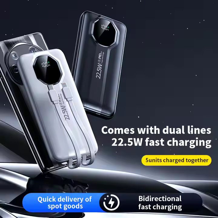 PD 22.5W 20000mAh Power Bank with Built-in Type-C & Lightning Cables ...
