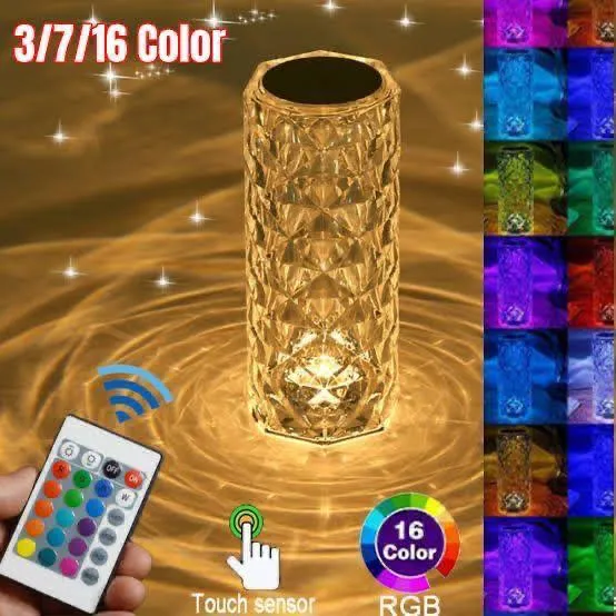 Rechargeable Rose Diamond Table Lamp with Wireless Remote 16RGB Colours ...