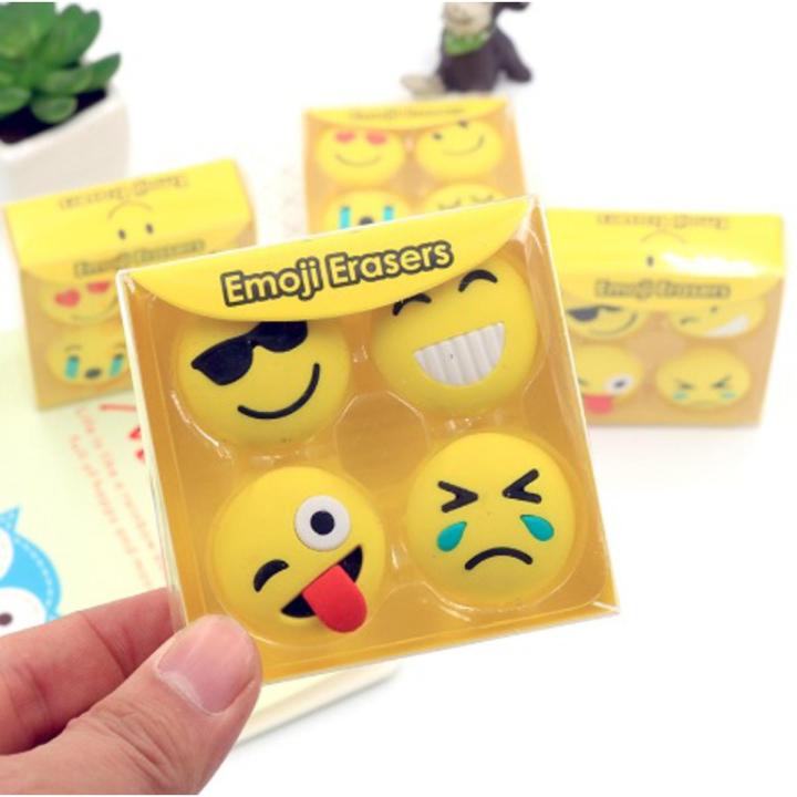 4Pcs Rubbers , 1Set Lovely smiling face High Quality Emoji Eraser Cute ...