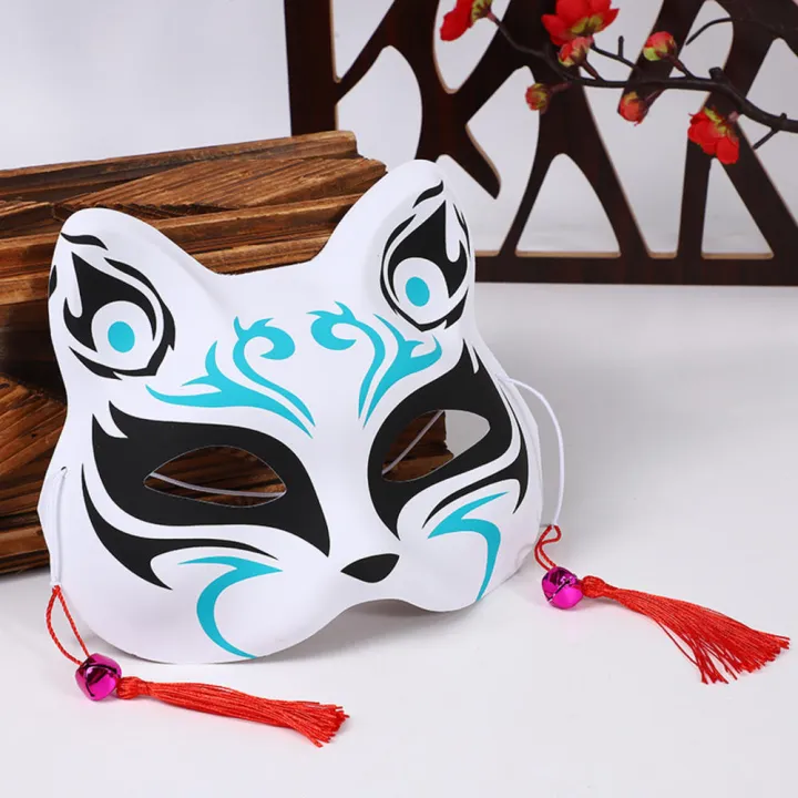 White Lightweight Diy Matte Fox Half Face With Bells Pvc for Party ...