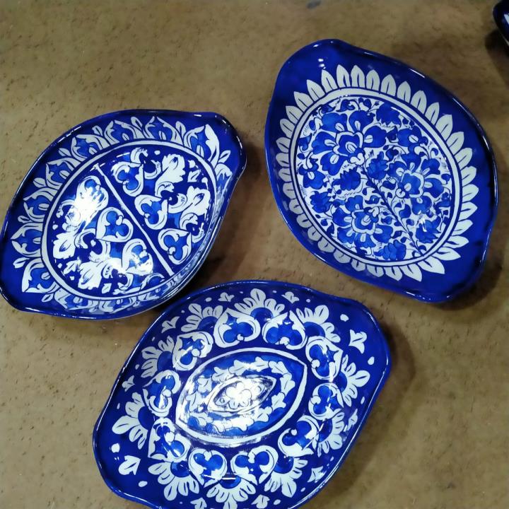 Blue Pottery Oval salad/snacks dish 8x9 & 7X9 inches / Home decor ...