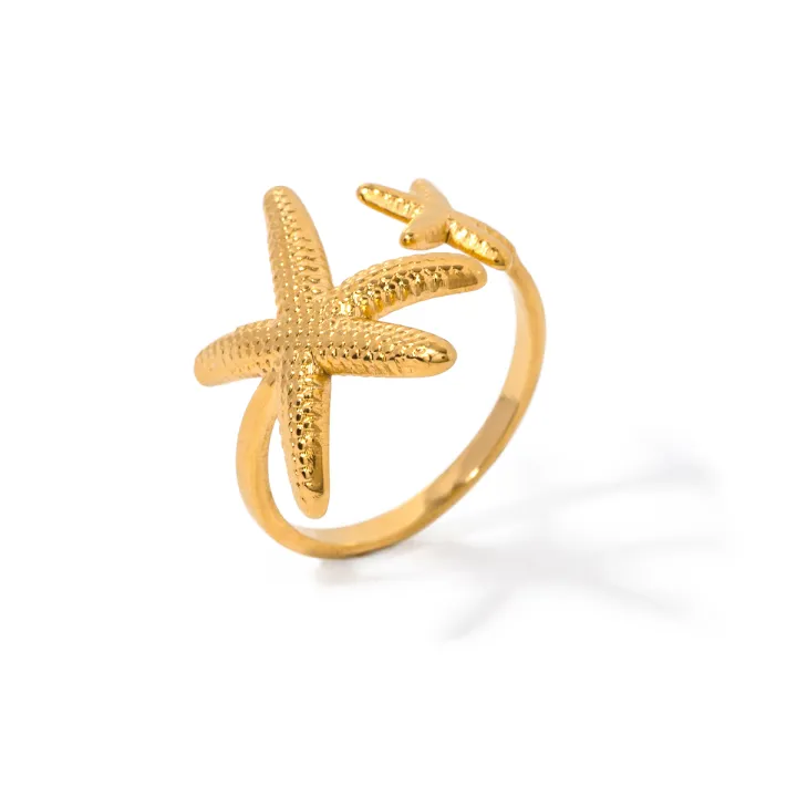 J&D 18K PVD Stainless Steel Gold Plated Cute Starfish Animal Rings Geometric Ring For Women ...
