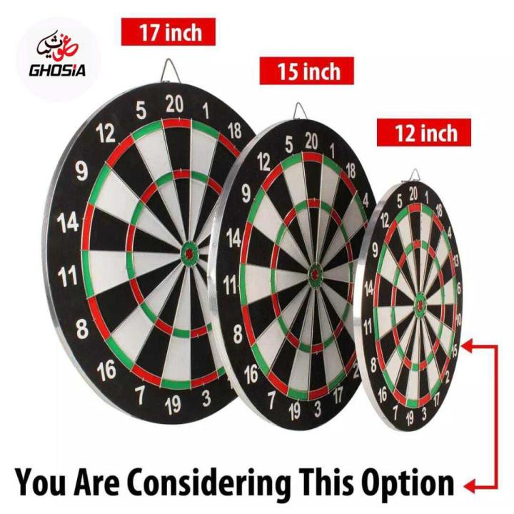 2 in 1 Double Sided Dart Board Game with 6 Darts - Size 12", 15'', 17 ...