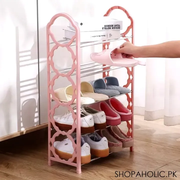 4 ,5 Layer Shoe Rack Plastic and Aluminum Metal Standing Shoe Rack ...
