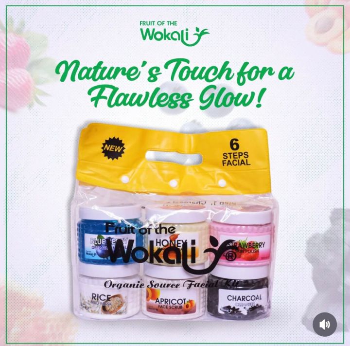 Fruit of the wokali Organic source facial kit each jar 300 Gram 6 steps ...