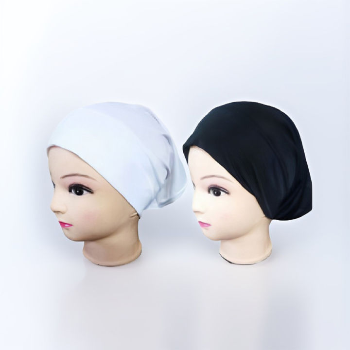 Plain White and Black Muslim Headscarf Inner Caps - Stretch Cotton ...