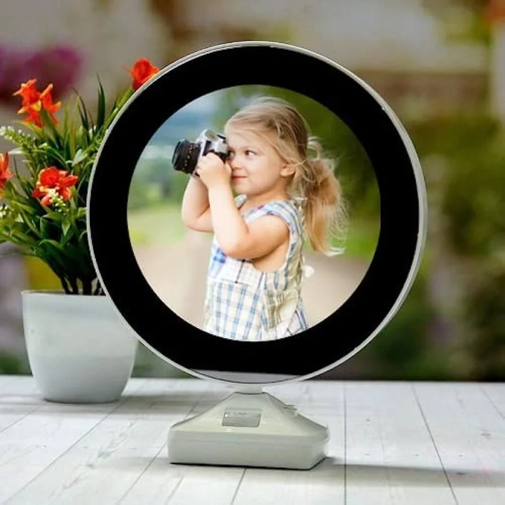 Round Shape Magic Mirror Photo Frame with Cable for Home Decor Table ...
