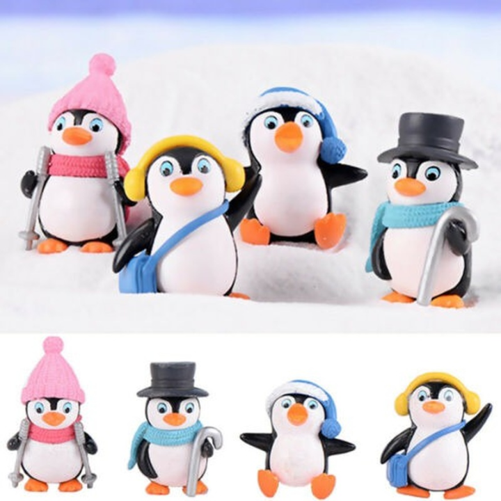 4Pcs/Set Cartoon Penguin Figures Collection Gift Cake Topper Penguin ...