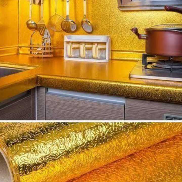Self Adhesive Marble Sheet Golden Kitchen Wallpaper Anti-Oil Resistant ...