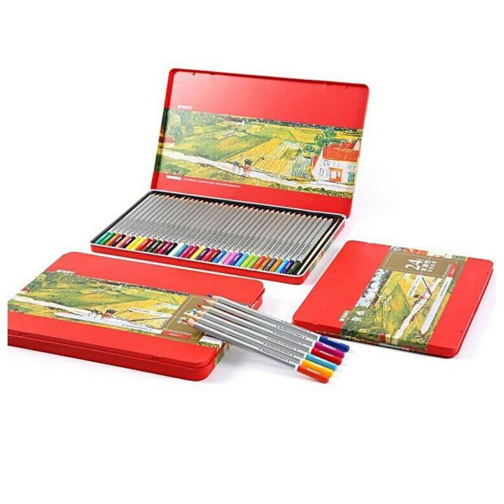 Morning Glory Aqua Water Soluble 24 Color Pencils Tin with Brush Set ...