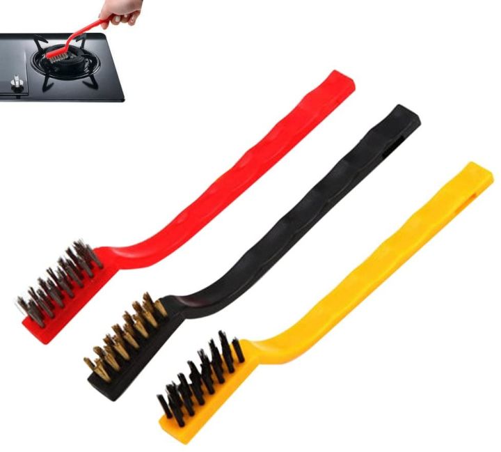 3 PC MINI WIRE BRUSH SET (BRASS, NYLON, STAINLESS STEEL BRISTLES ...