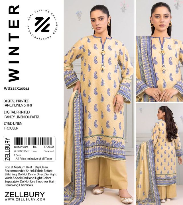 ZELLBURY Winter Linen 3PC Unstitched Collection 2025 🧣 | Daraz.pk