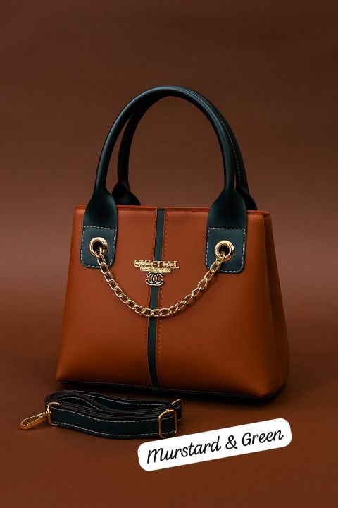 Elegant Two-Tone Handbag with Chain Detail and Structured Design ...