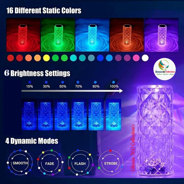 Crystal Table Lamp 16 Colors Touch/Remote Control Night Light ,RGB ...