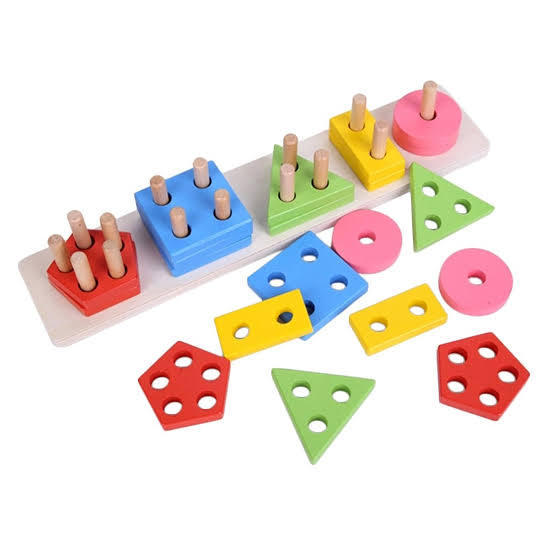 Wooden Geometric 5 Column Sorting and Shapes Toy for Infants or ...