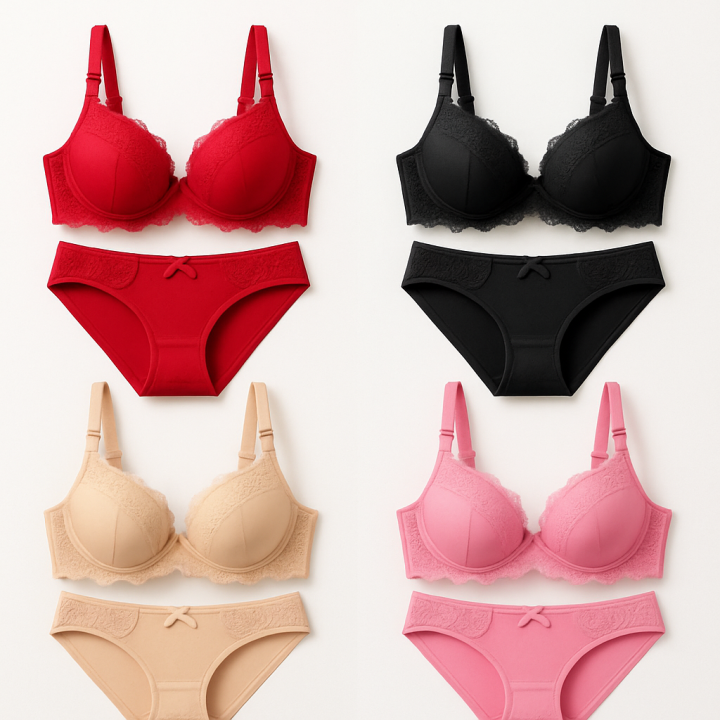 Women's Multicolor Comfort Fit Padded Bra & High-Waist Panty Set ...