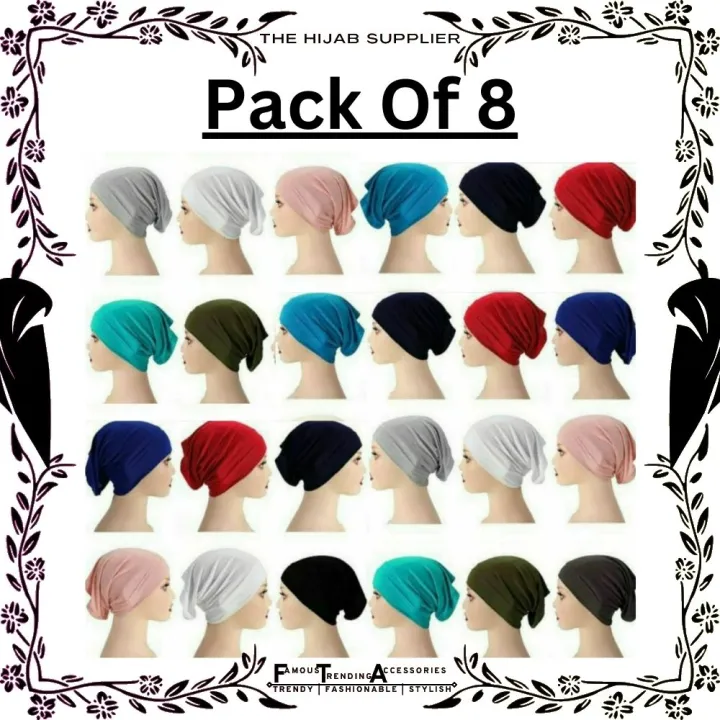 Pack Of 8 Cotton Hijab Tube Cap - Under Scarf Hijab Cap Stretchable ...