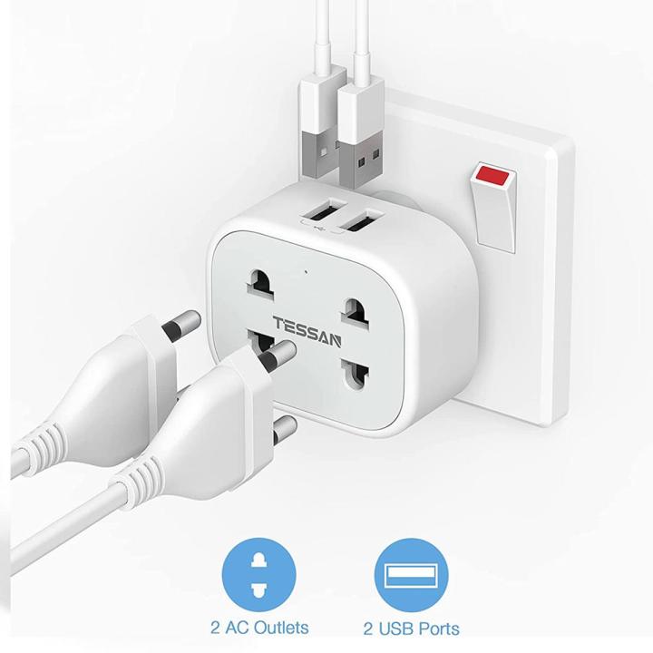 TESSAN TS262 Extension Plug Power Socket Shaver Plug Adapter With 2 USB ...