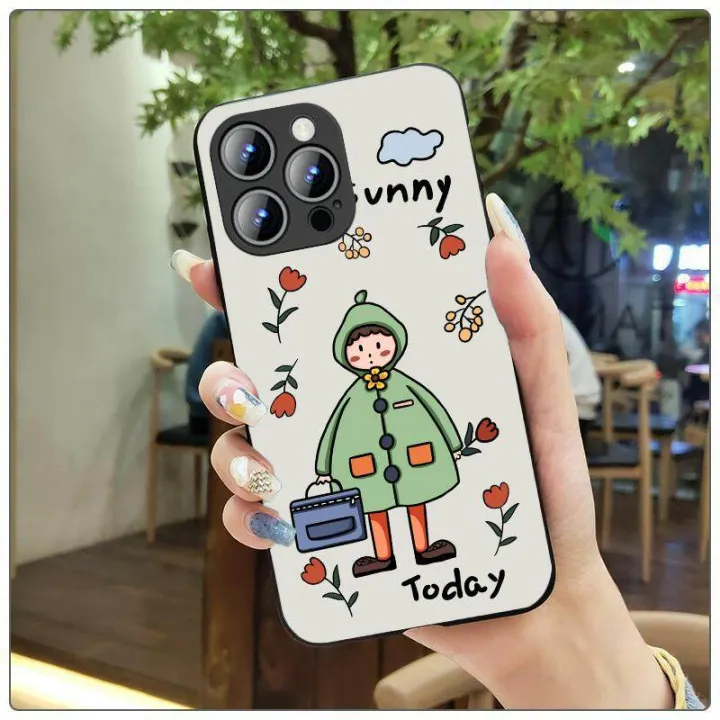For iPhone 15 Pro Back Cover Case Fashion Cartoon girl Square Frame ...