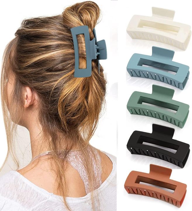 PACK OF 2, 3 and 4 Matte Non-Slip Rectangular Claw Hair Clips – Stylish ...
