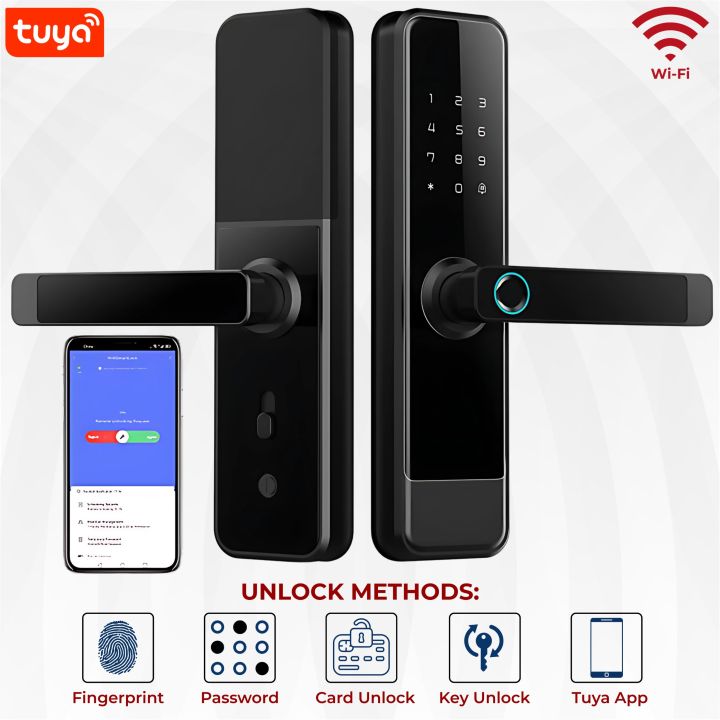Tuya Smart WiFi Fingerprint Door Lock with Handle – 5 in 1 Unlock via Fingerprint, App, Password ...