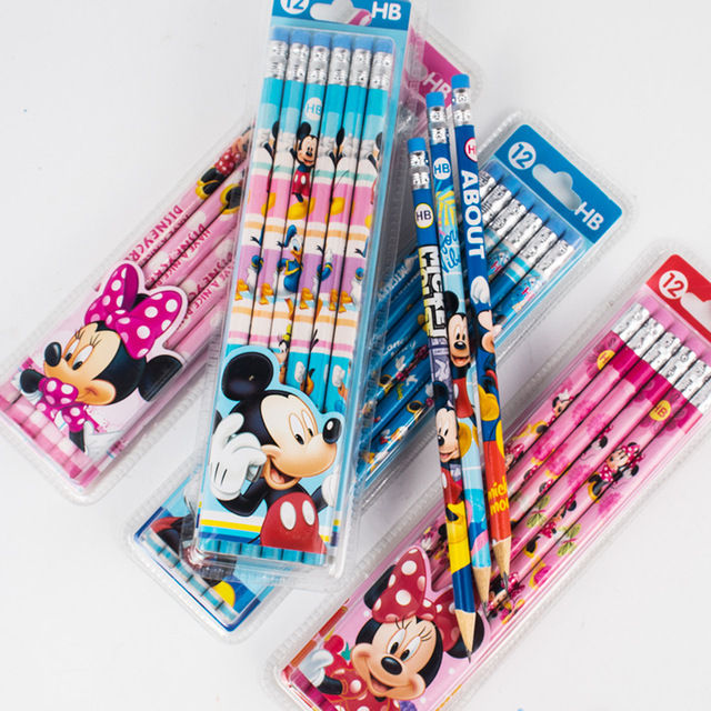 12pcs Disney Mickey Minnie Pencil Cute Student Pencil Sketch Writing HB ...