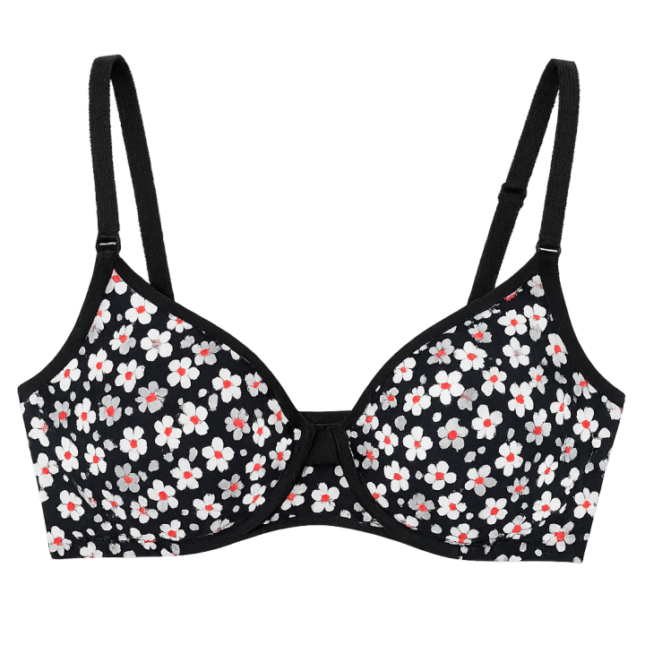 Floral Print Padded Bra for Women – Soft Fabric, Adjustable Straps, Non ...