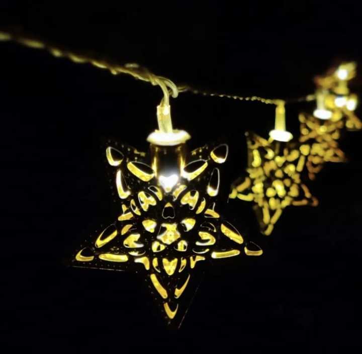 Star Shaped Warm LED Light (Non-Corrosive Metal) 12 Feet Length with 14 ...