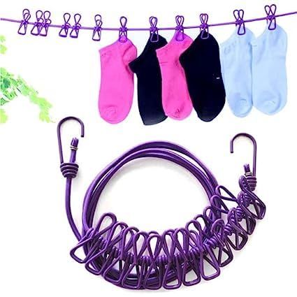 Multi Functional Portable Drying Rope with 12 Clips and 2 Hooks, Travel ...